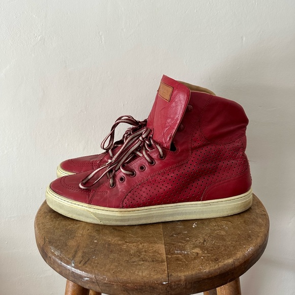 Bally | Shoes | Bally Red Leather Elwin High Top Sneaker Size 3 | Poshmark